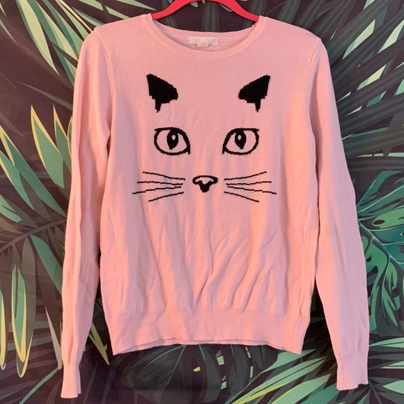 Forever 21 | Tops | Forever 2 Cat Face Long Sleeved Sweater In Pink ...